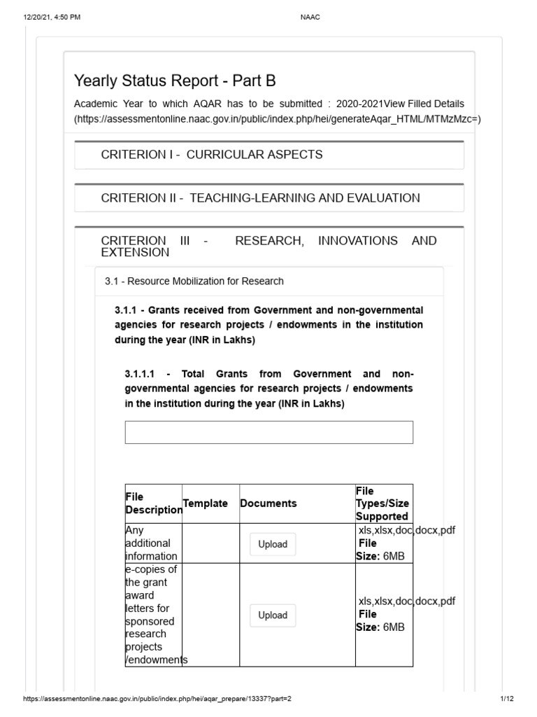 NAAC-3rd Criteria 2020-2021 | PDF | Microsoft Excel