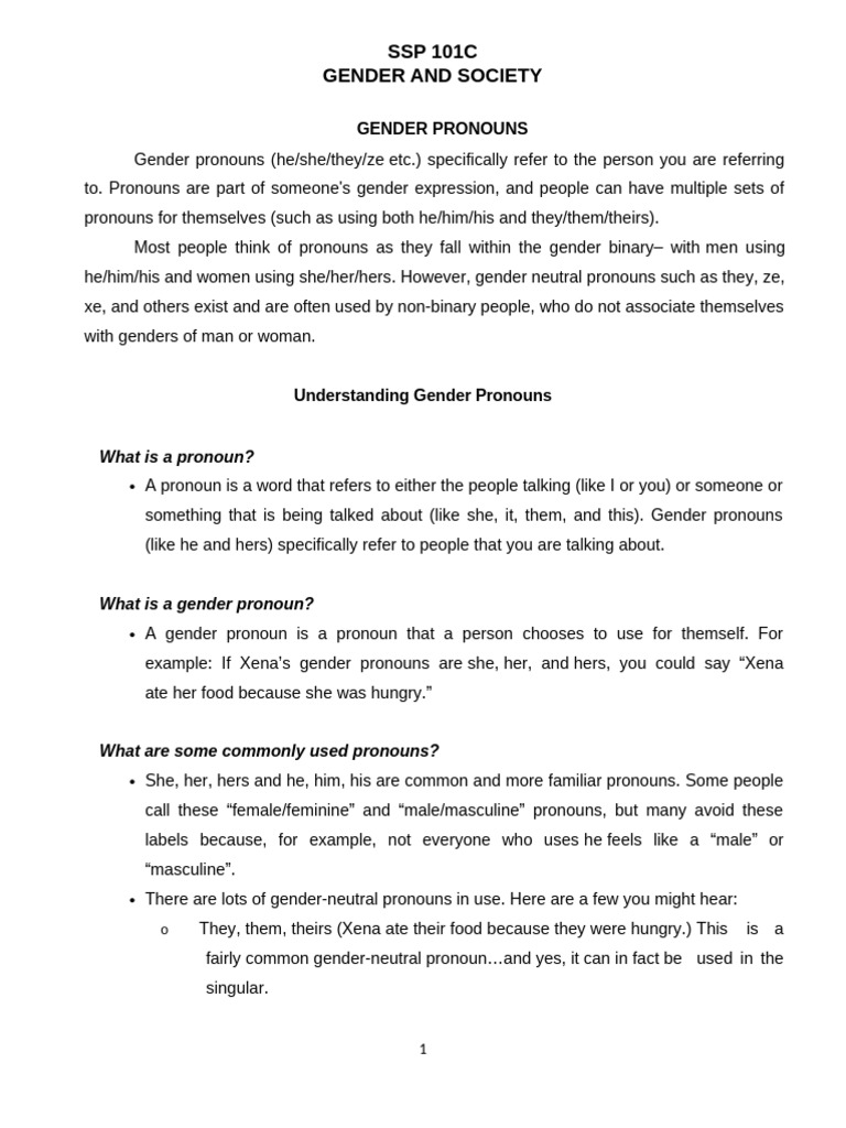 Weeks 10 11 Gender Ponouns | PDF | Grammatical Gender | Gender