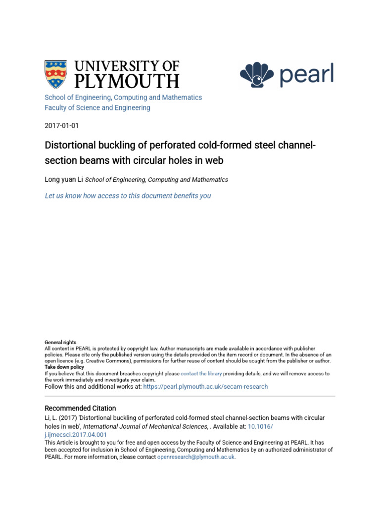 Distortional Buckling of Perforated Cold-Formed Steel Channel-sec | PDF ...