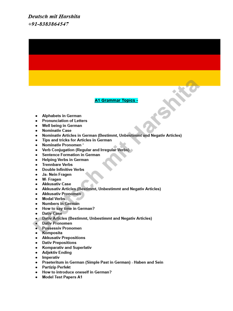 A1 German Syllabus | PDF | German Language | Verb