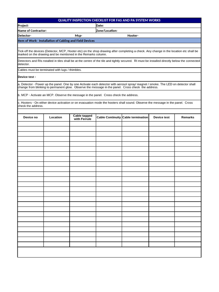 Quality Checklist For FAS and PAS Works | PDF | Electrical Engineering ...