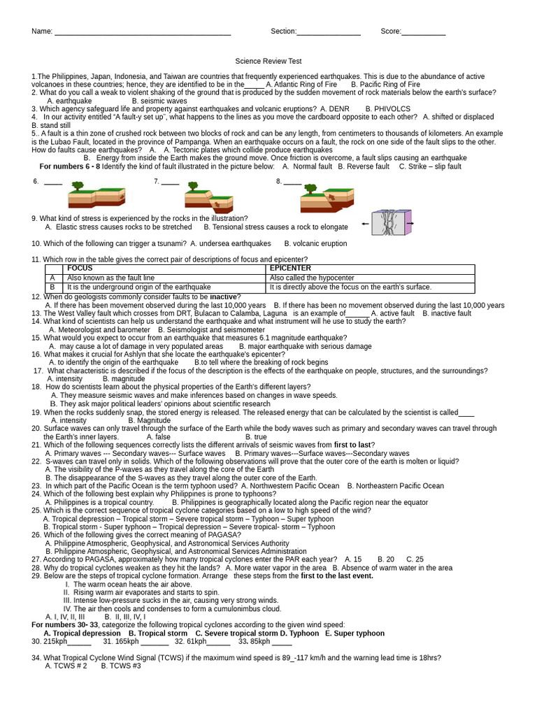 Science Review Test Long | PDF | Earthquakes | Comet