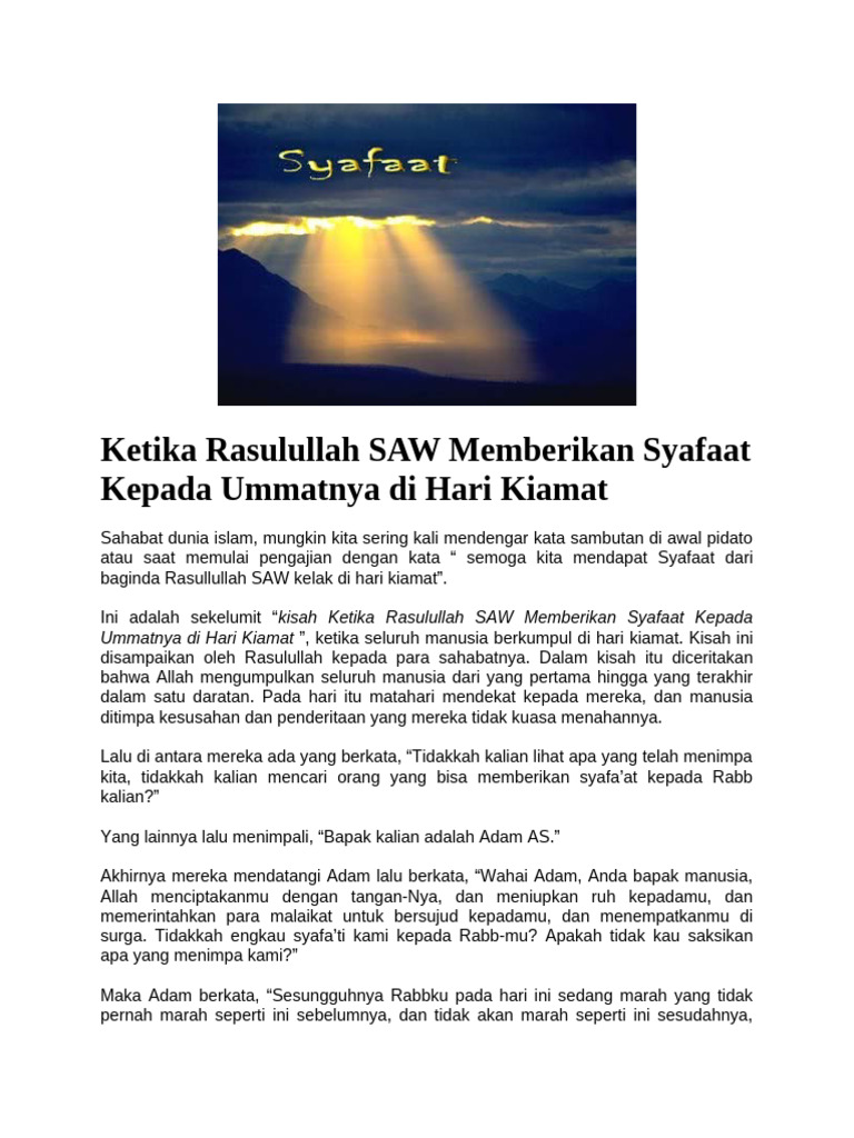 Ketika Rasulullah SAW Memberikan Syafaat Kepada Ummatnya Di Hari Kiamat ...