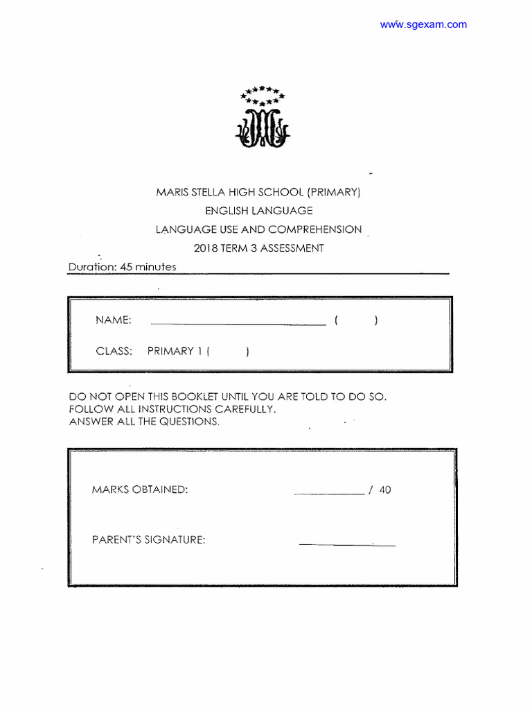 2018 P1 English Test3 Maris Pdf