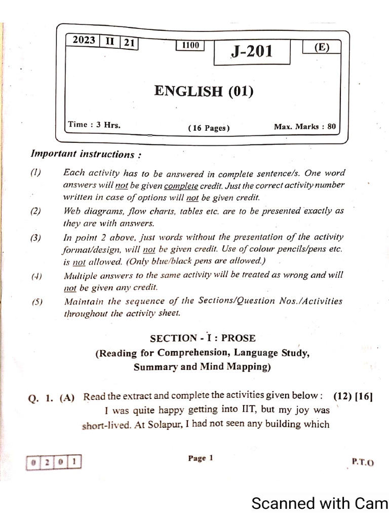 HSC Board FEB. 2023 English Activity Sheet (Prof. Tushar Chavan) | PDF