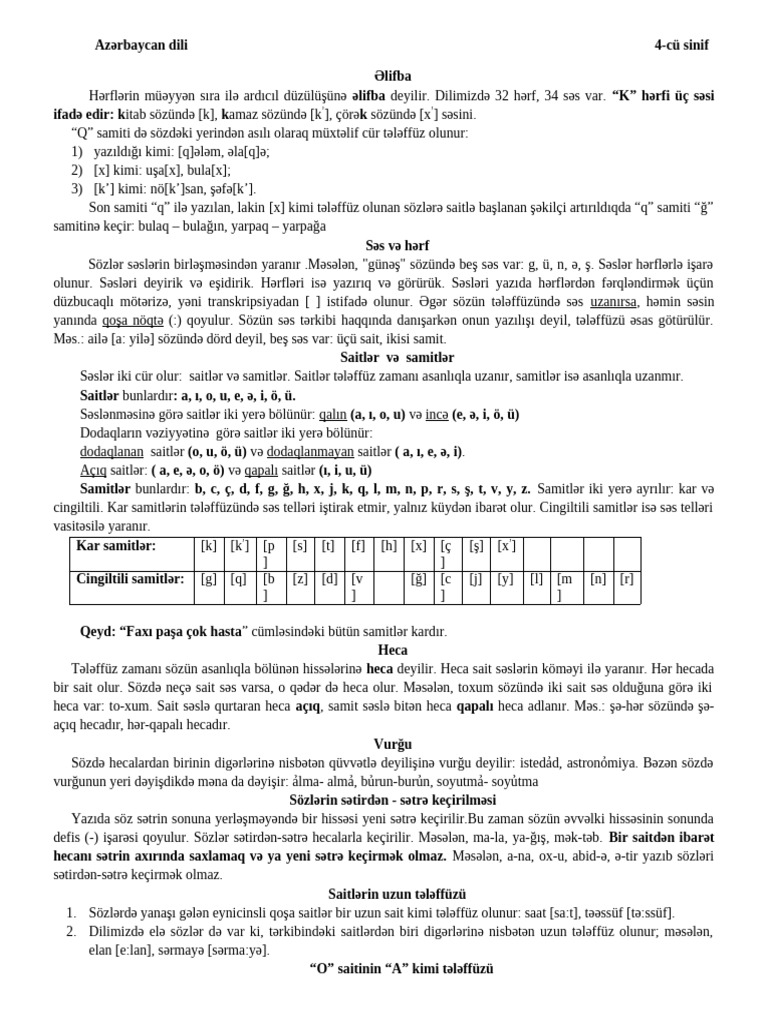 Az Dili Qayda 4-Cã Sinif Yeni | PDF