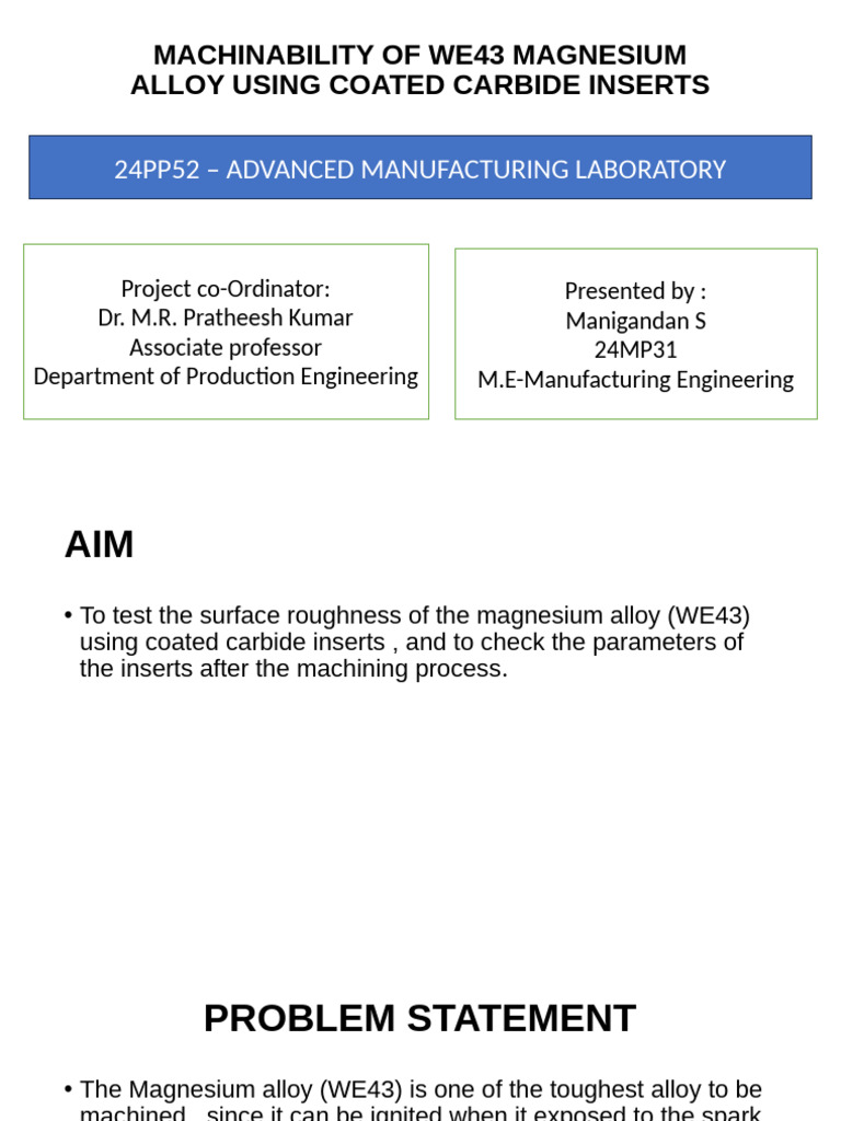 Machinability of We43 Magnesium Alloy Using Coated Carbide | PDF | Materials | Mechanical ...
