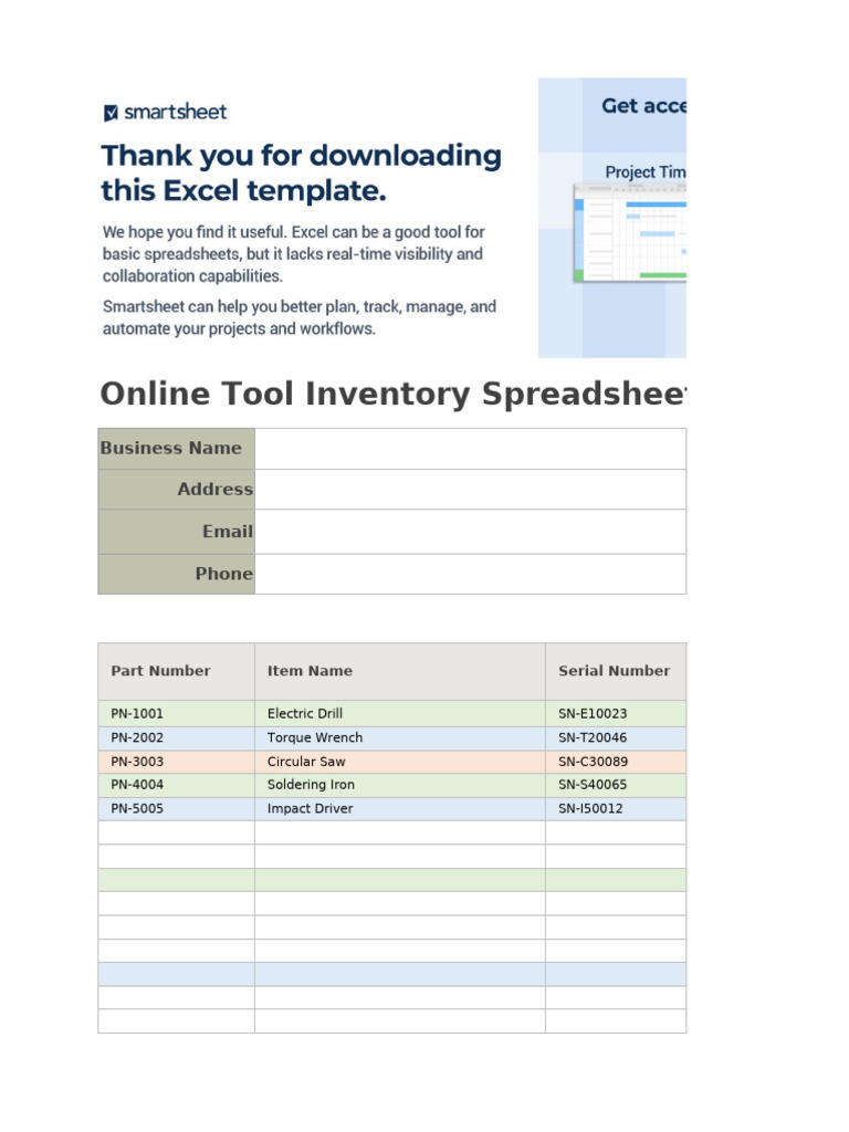 IC Online Tool Inventory Spreadsheet Template 12211 - Example - 0 | PDF