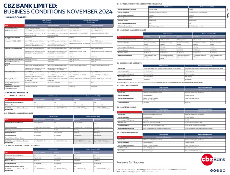 CBZ Bank Business Conditions November 2024 | PDF | Credit Card | Interest