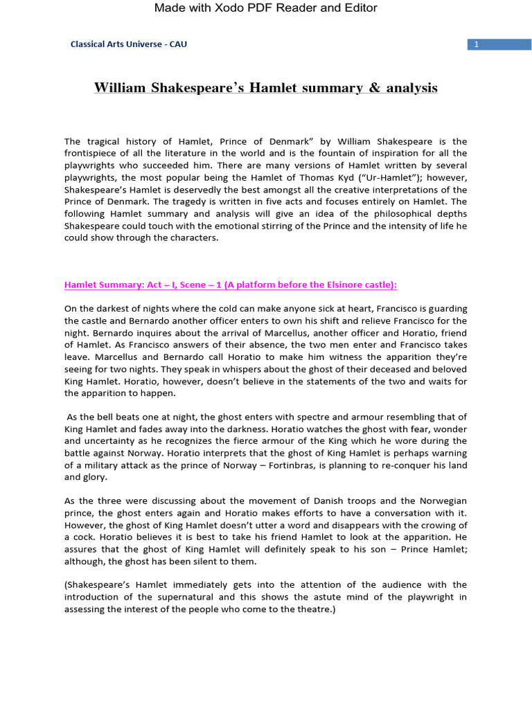 Hamlet Summary and Analysis | PDF | Hamlet