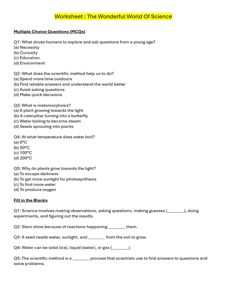 Worksheet - The Wonderful World of Science | PDF