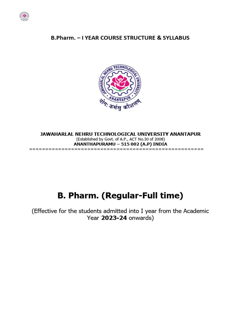 JNTUA B.pharmacy R23 I Year Course Structure Syllabus 30-10-2023 | PDF ...
