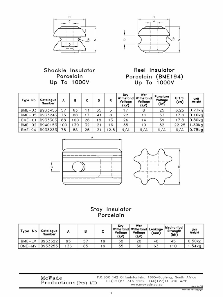 McWade INS3 Shackle Reel and Stay Insulators | PDF | Insulator ...