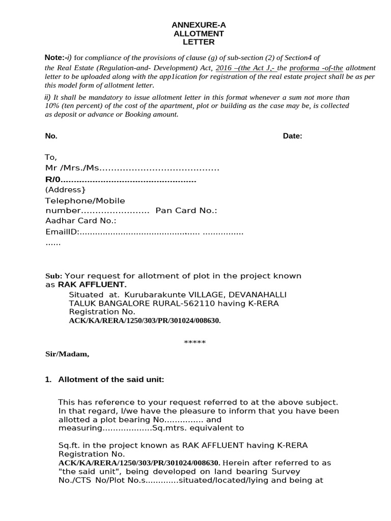 Allotment Letter Affluent | PDF | Interest | Receipt