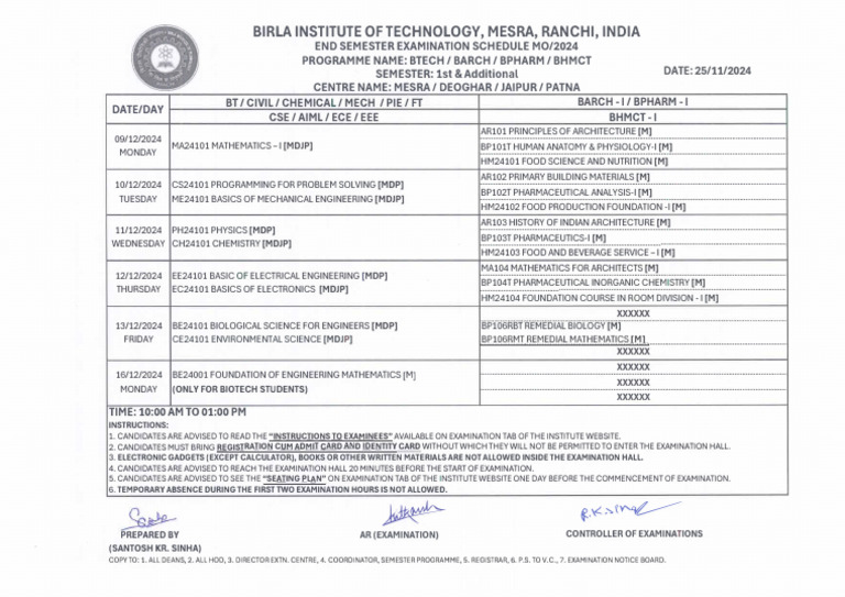 Btech Barch Bpharm BHMCT I | PDF | Engineering | Science