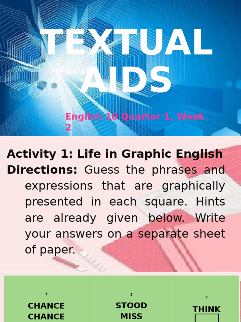 Textual Aids Ppt | PDF | Reading Comprehension | Communication