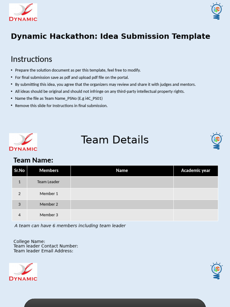 Dynamic Hackathon - Idea Submissiontemplate | PDF