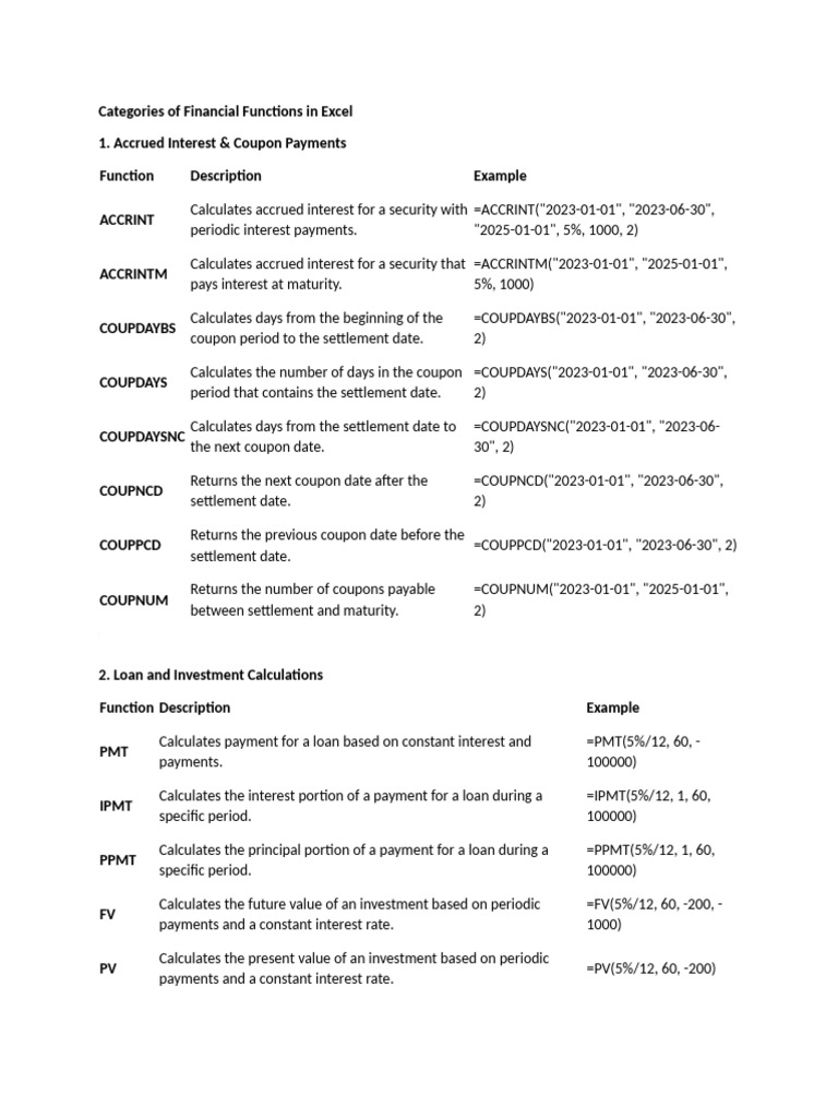 Excel Financial Functions Guide | PDF | Internal Rate Of Return | Net ...