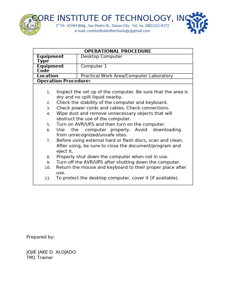 MTF Equipment Operational Procedures | PDF | Equipment | Mechanical ...