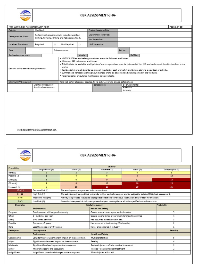 Hot Work Risk Assessment and JHA Guide | PDF | Welding | Construction