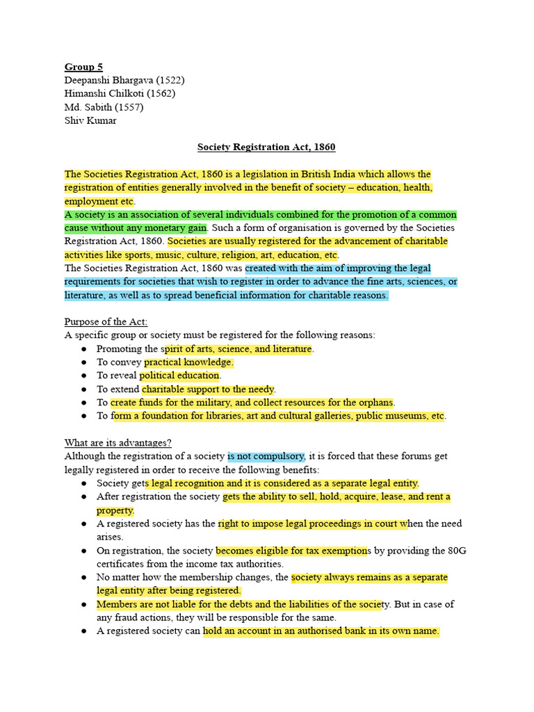 Society Registration Act, 1860 | PDF | Justice | Crime & Violence