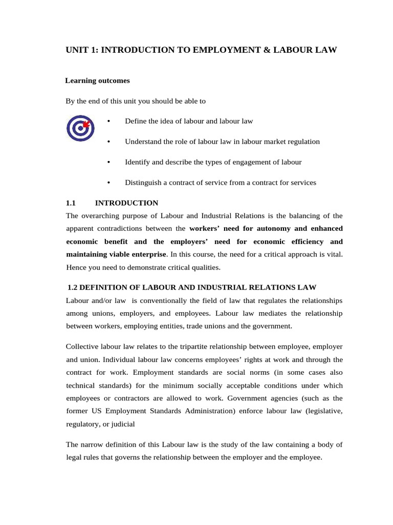 Lecture 1 Employment & Labour Law Notes | PDF | Labour Law | Employment