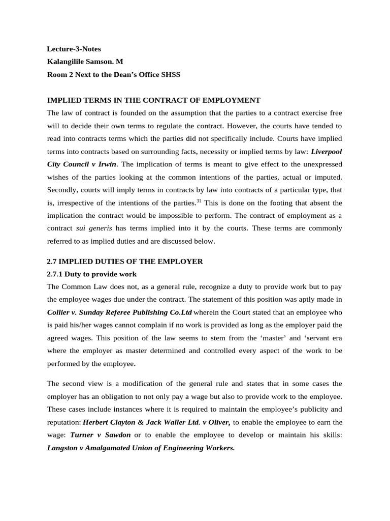 Implied Terms in Employment Contracts | PDF | Employment | Legal Liability