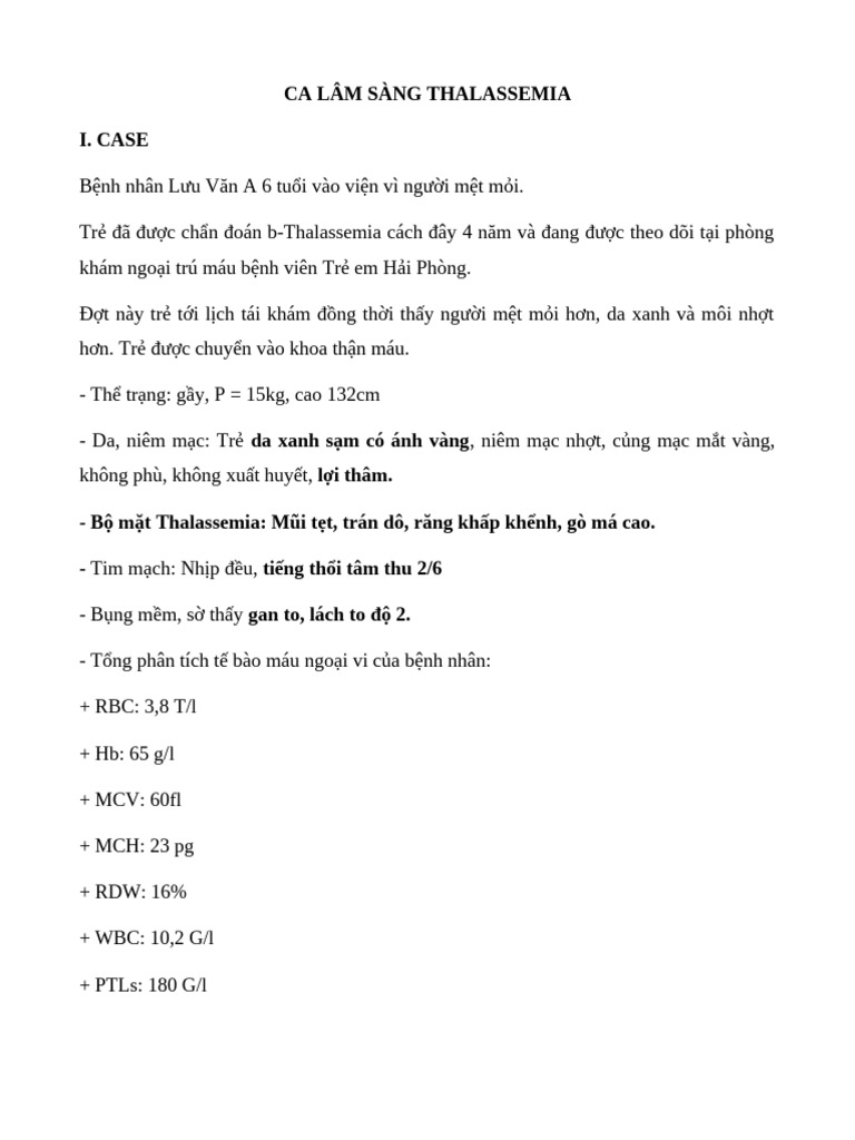 CA Lâm Sàng Thalassemia | PDF