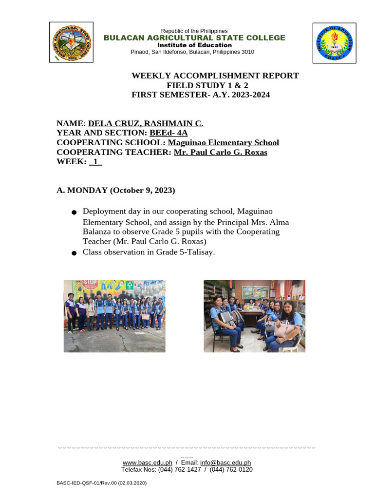 DELA CRUZ, Rashmain Carillo - Weekly Accomplishment Report (Week 2) | PDF | Human Communication ...