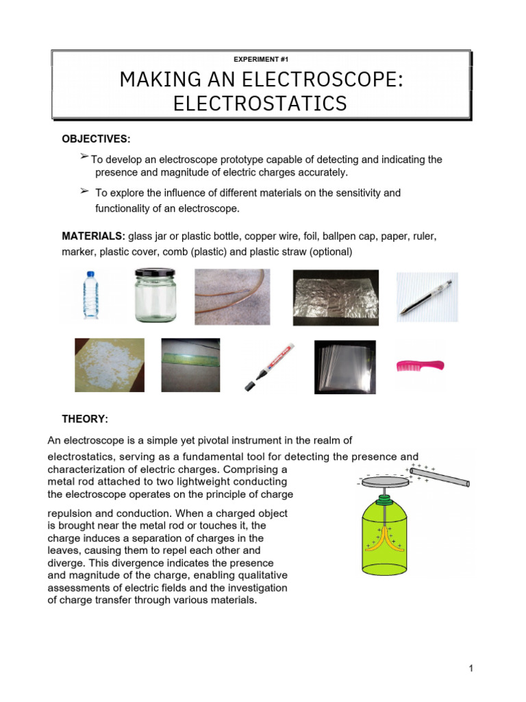 Experiment 1 Electroscope PDF | PDF | Electricity | Electromagnetism