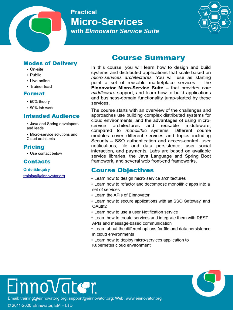Microservices Course Datasheet Einnovator | PDF | Cloud Computing | Computing