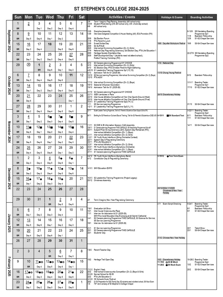 St Stephen's College Calendar 2024-25 | PDF | Hong Kong