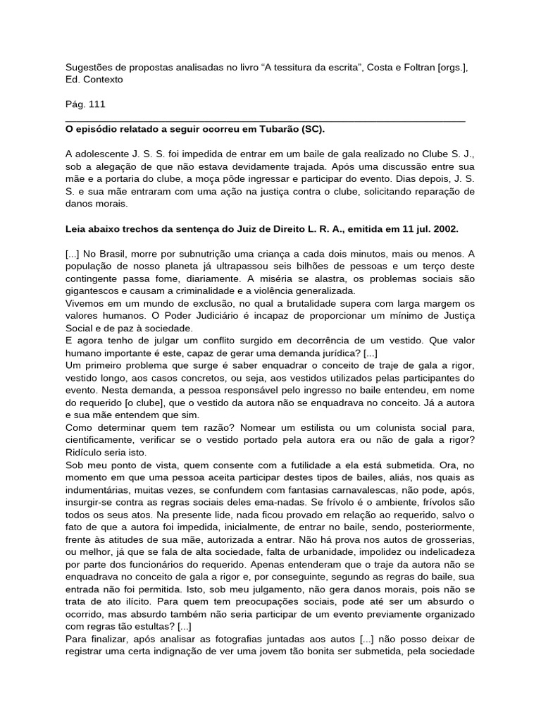 Sugestões de Propostas Analisadas No Livro "A Tessitura Da Escrita ...