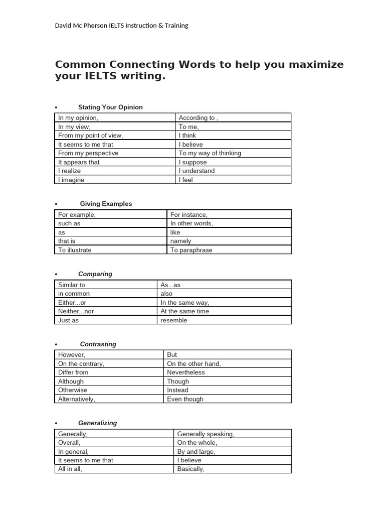 Common Connecting Words To Help You Maximize Yo | PDF