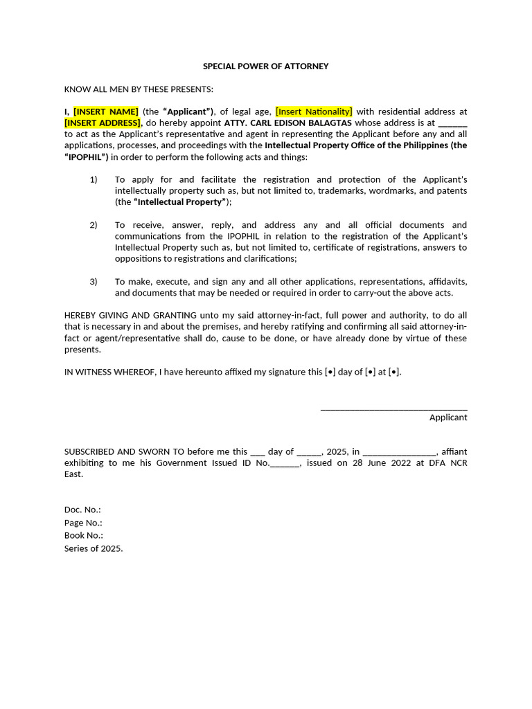 Special Power of Attorney for IPOPHIL | PDF