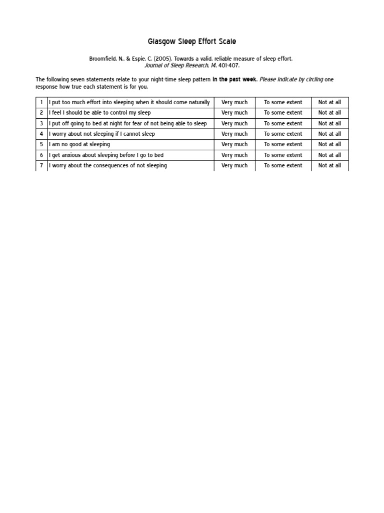 Glasgow Sleep Effort Scale Assessment | PDF