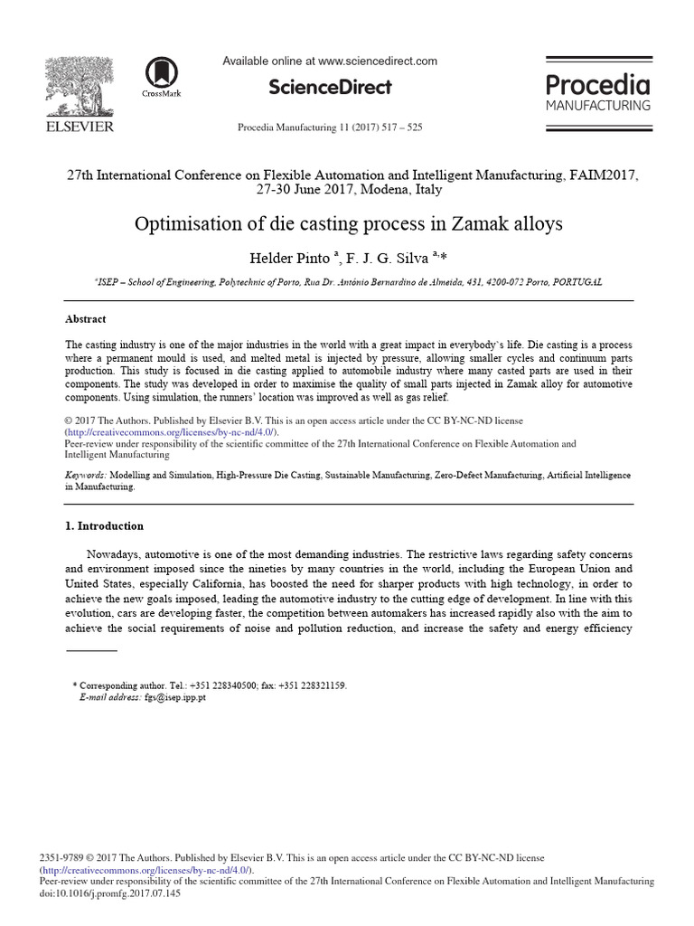 Optimizing Zamak Die Casting | PDF | Mechanical Engineering