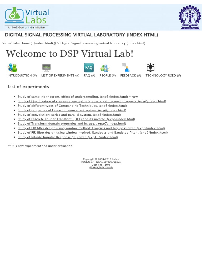 Welcome To DSP Virtual Lab!: Digital Signal Processing Virtual Laboratory (Index - HTML) | PDF