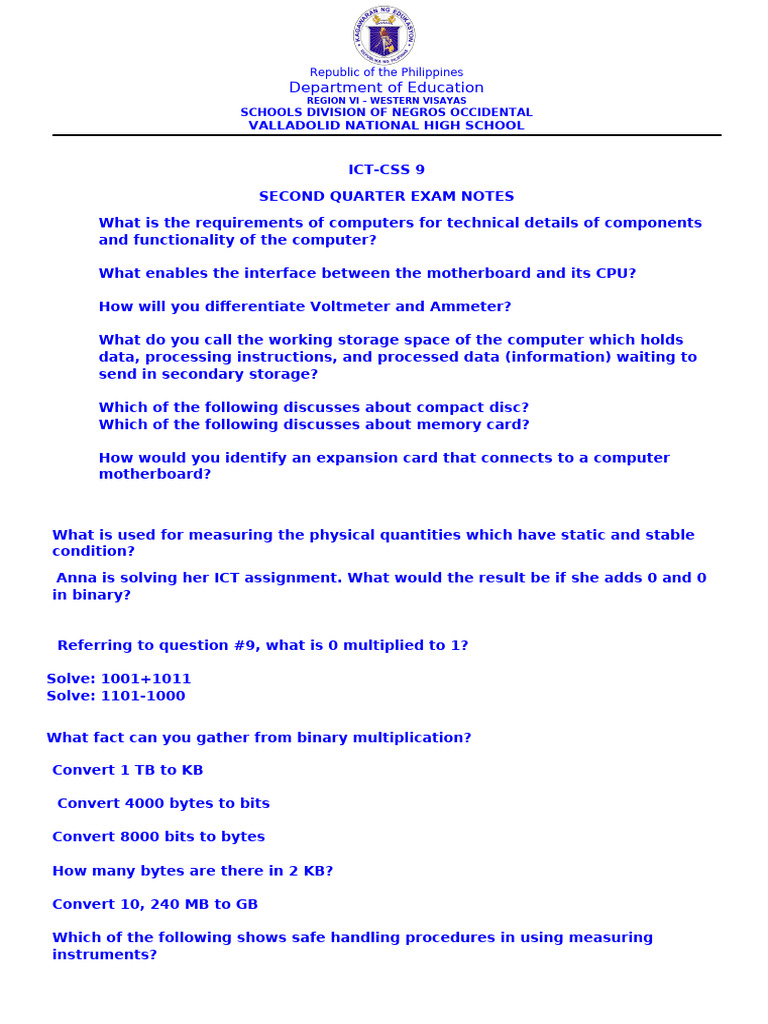 Css 9 Exam q2 2024 Note | PDF | Byte | Technical Drawing