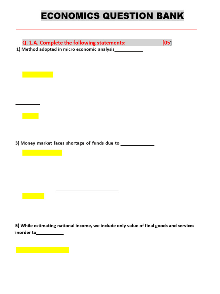 Economics Question Bank - Imp | PDF | Cost Of Living | Demand