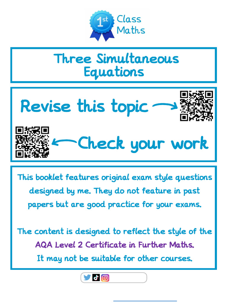 Three Simultaneous Equations Exam Questions | PDF | Qualifications ...