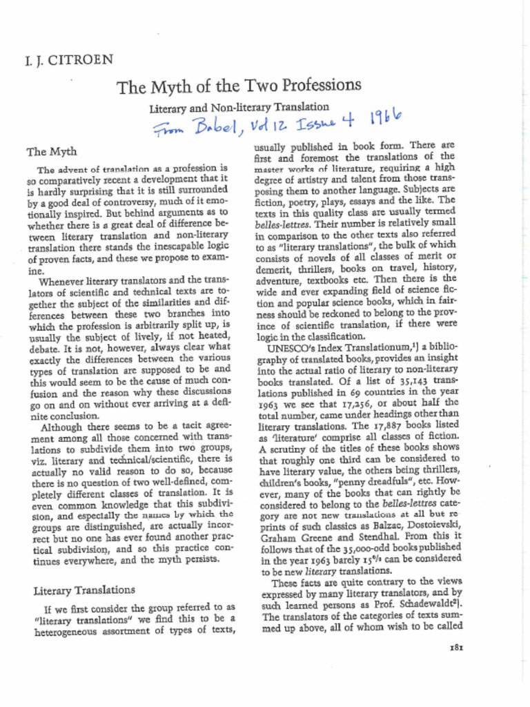 The Myth of The Two Professions Literary and Non-Literary Translation | PDF