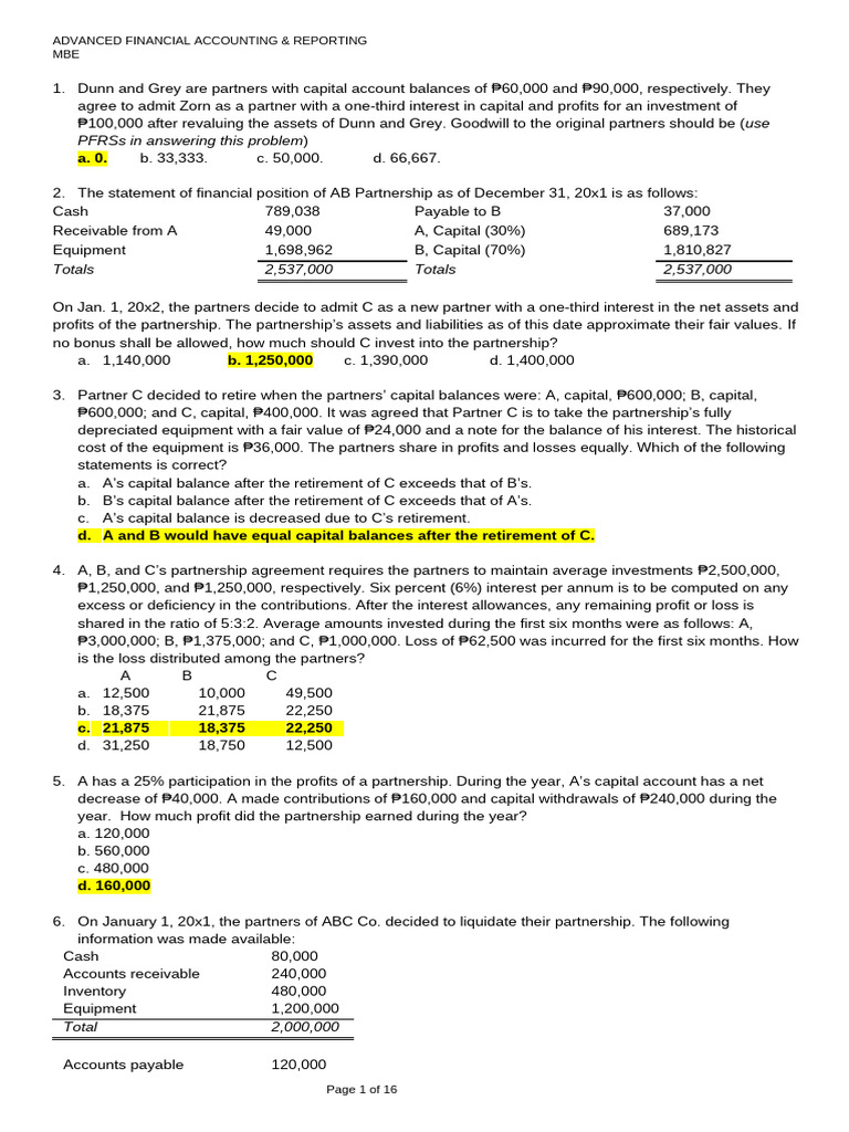 Afar First Mbe Nov. 17 2022 With Answers | PDF | Balance Sheet | Equity ...
