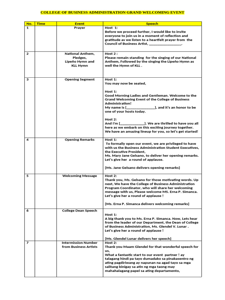 GRAND WELCOMING EVENT SCRIPT Final | PDF