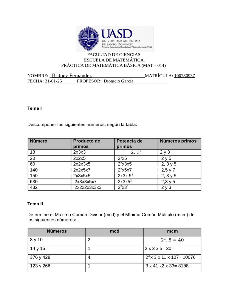 Practica de Matematicas | PDF