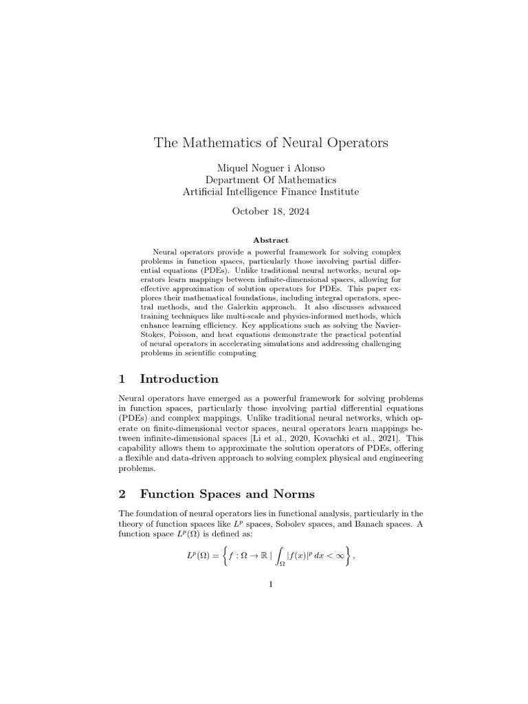 The Mathematics of Neural Operators | PDF | Operator (Mathematics) | Partial Differential Equation