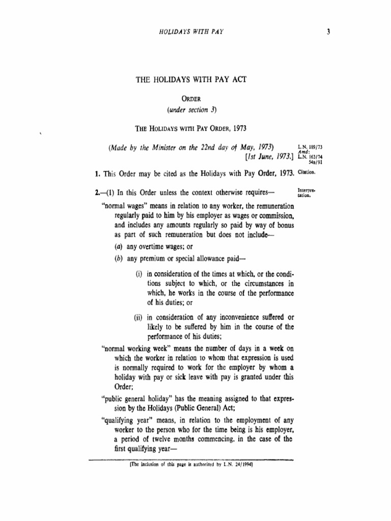 Holidays with Pay Act Overview | PDF | Sick Leave | Employment