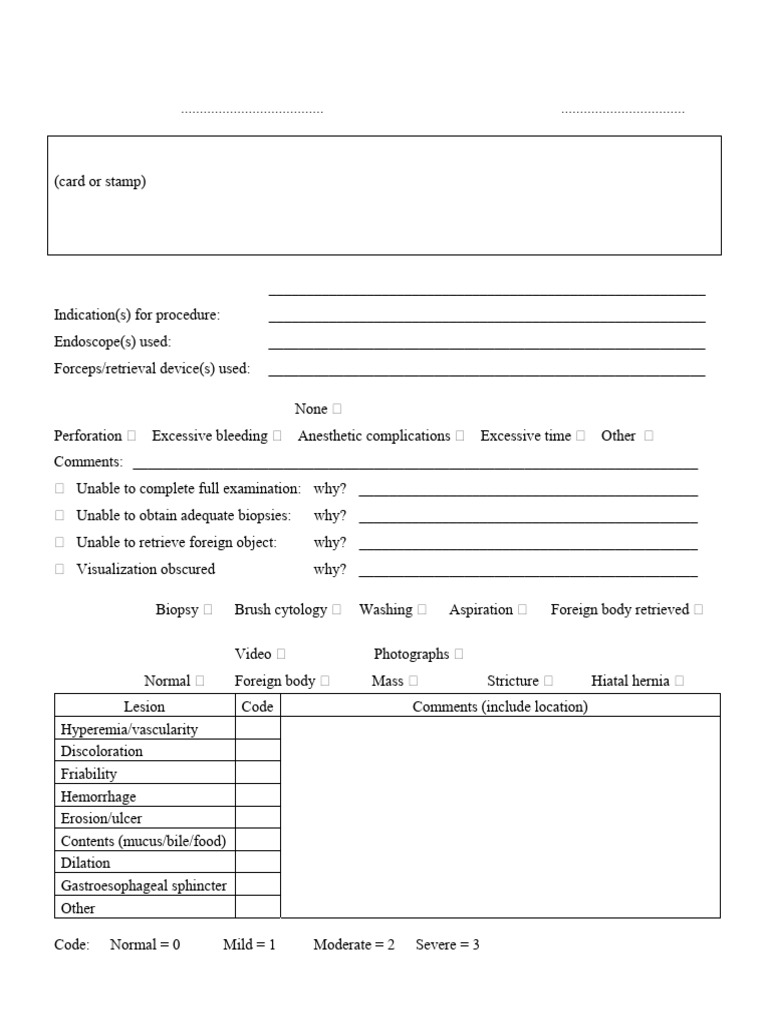 Final Upper Endoscopy Report Form | PDF | Stomach | Endoscopy