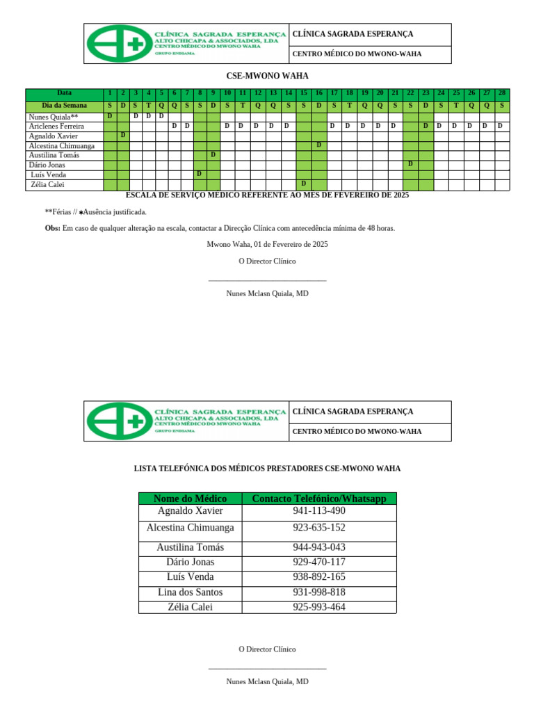 Escala - Médica-FEVEREIRO-2025 Corrigida | PDF