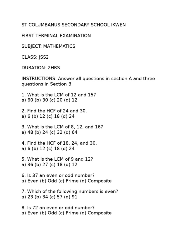 jss2 Mathematics First Term | PDF | Mathematics | Numbers